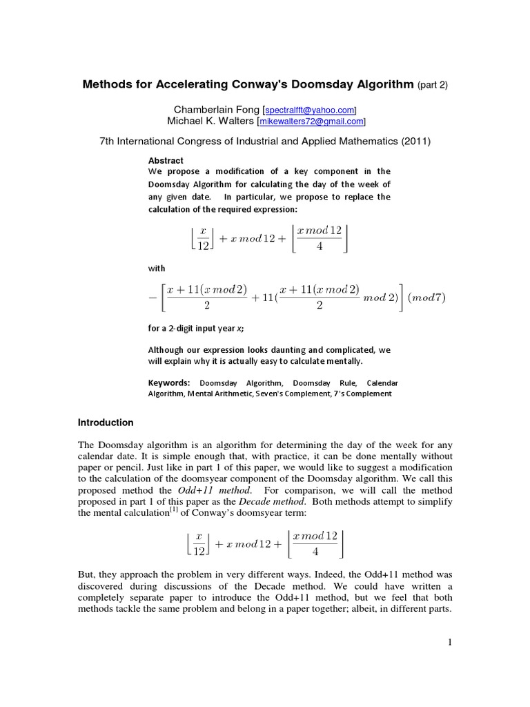 Methods For Accelerating Conway's Doomsday Algorithm | PDF | Arithmetic | Group (Mathematics)
