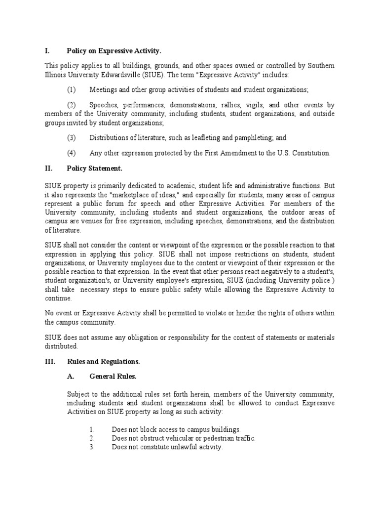 FINAL Revised Proposed Expressive Activity Policy | PDF | Freedom Of ...