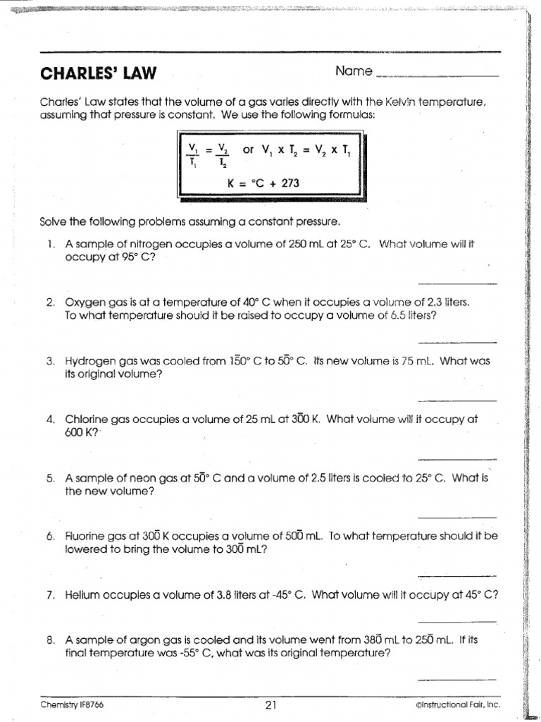 Charles Law Worksheet | PDF