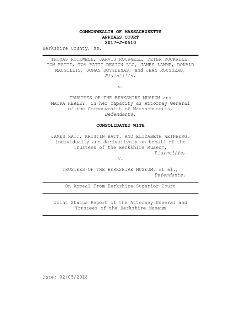 Joint Status Report Berkshire Museum | Courts | Government Information