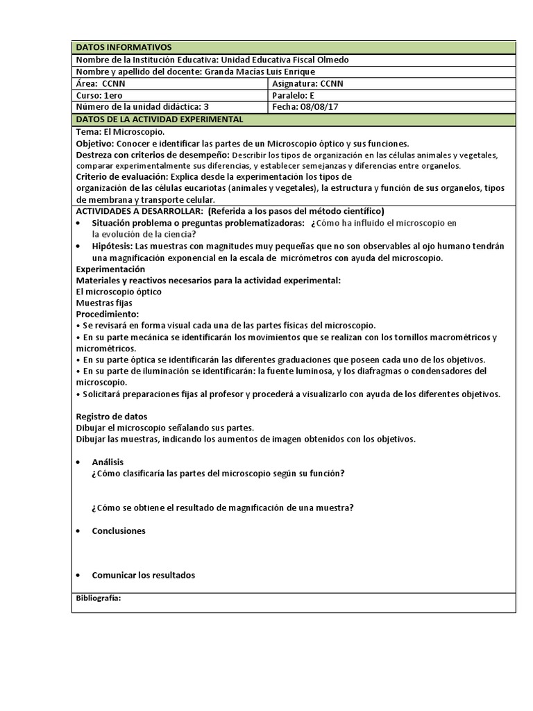 El Microscopio 1ero E | PDF | Microscopio | Biología Celular)