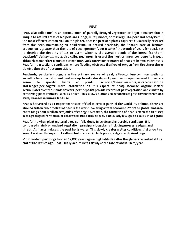 Peat Peat, Also Called Turf, Is An Accumulation of Partially Decayed ...