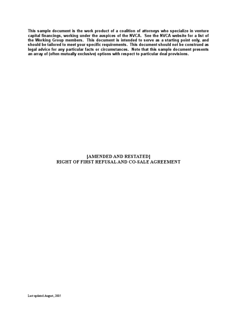 Right of First Refusal Agreement | Stocks | Arbitration