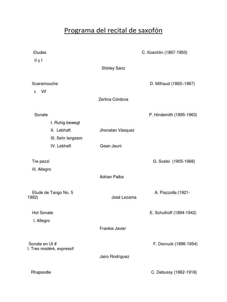 Programa Recital Del Domingo | PDF | Músicos clásicos | Compositores clásicos