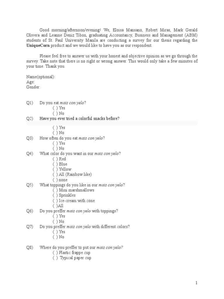 Sample UAI QuestionnaireFINALE | PDF | Marketing | Business