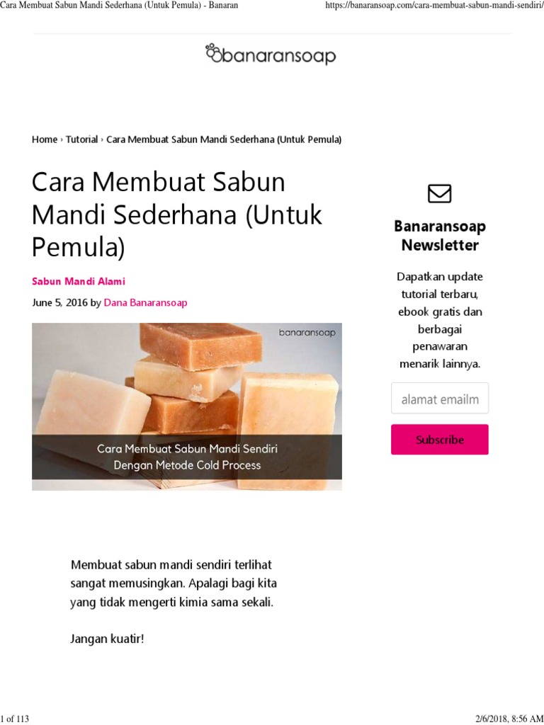 Cara Membuat Sabun Mandi Sederhana (Untuk Pemula) - Banaran | PDF