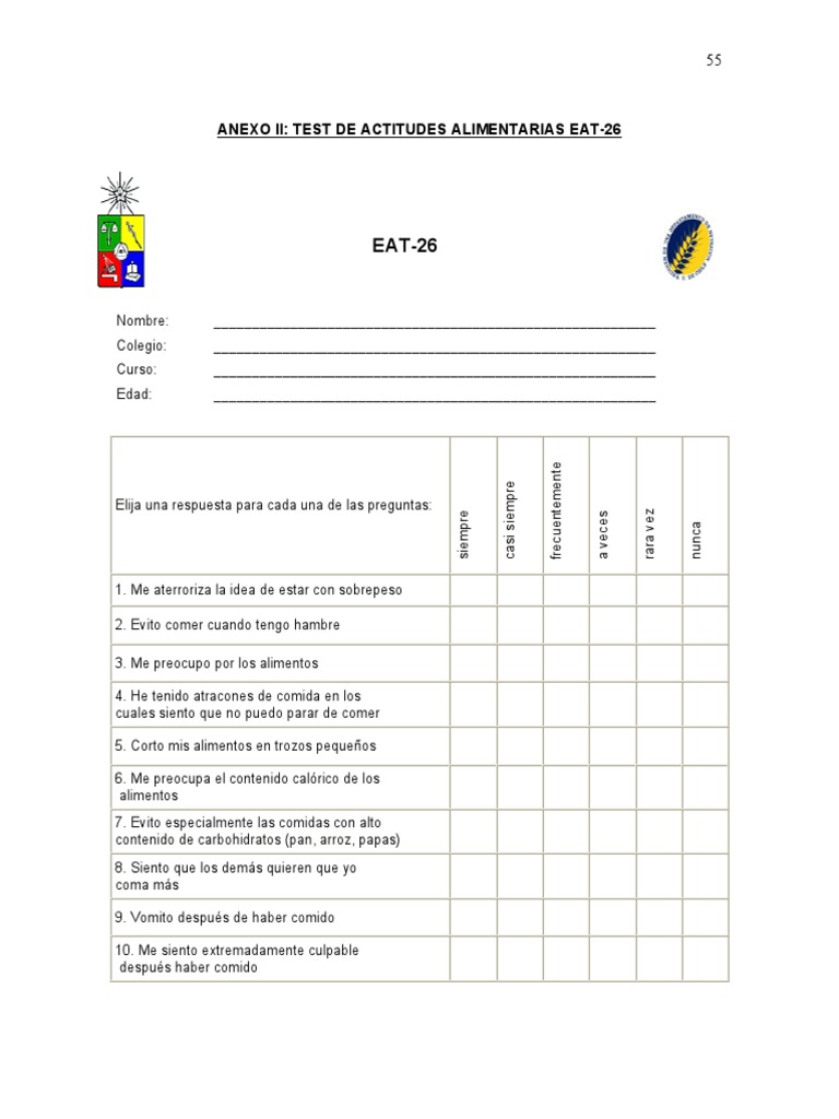 Test de actitudes alimentarias EAT-26 | PDF | Obesidad | Alimentos