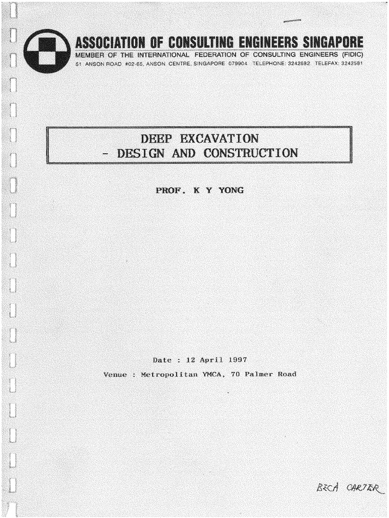Deep Excavation Design and Construction ACES Course Notes PDF | PDF