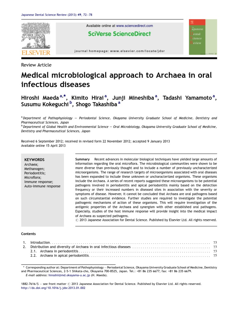 Medical Microbiological Approach To Archaea in Oral Infectious Diseases ...