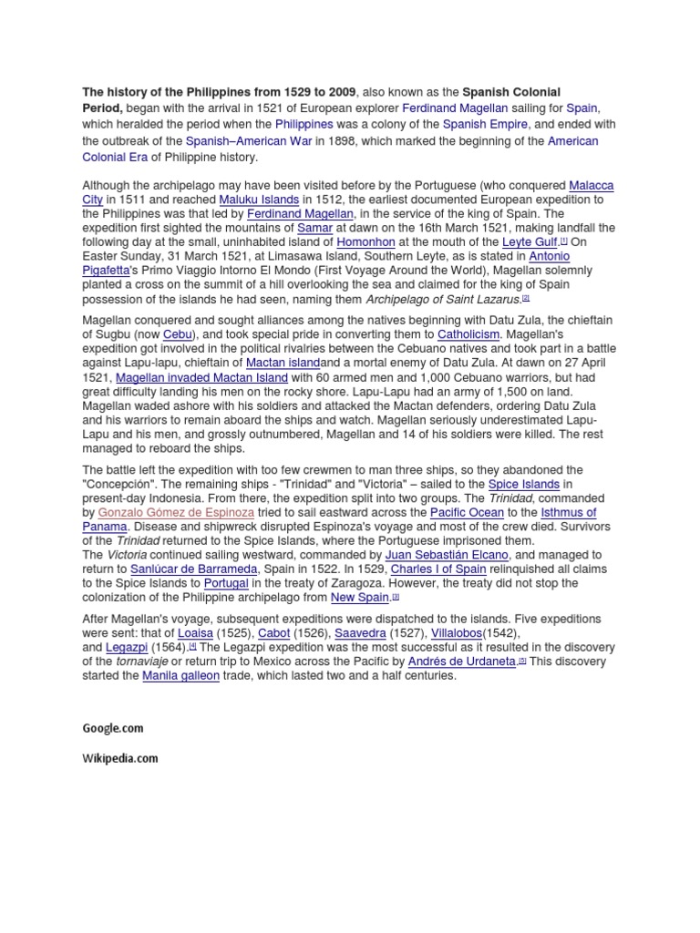 The History of The Philippines From 1529 To 2009, Also Known As The ...