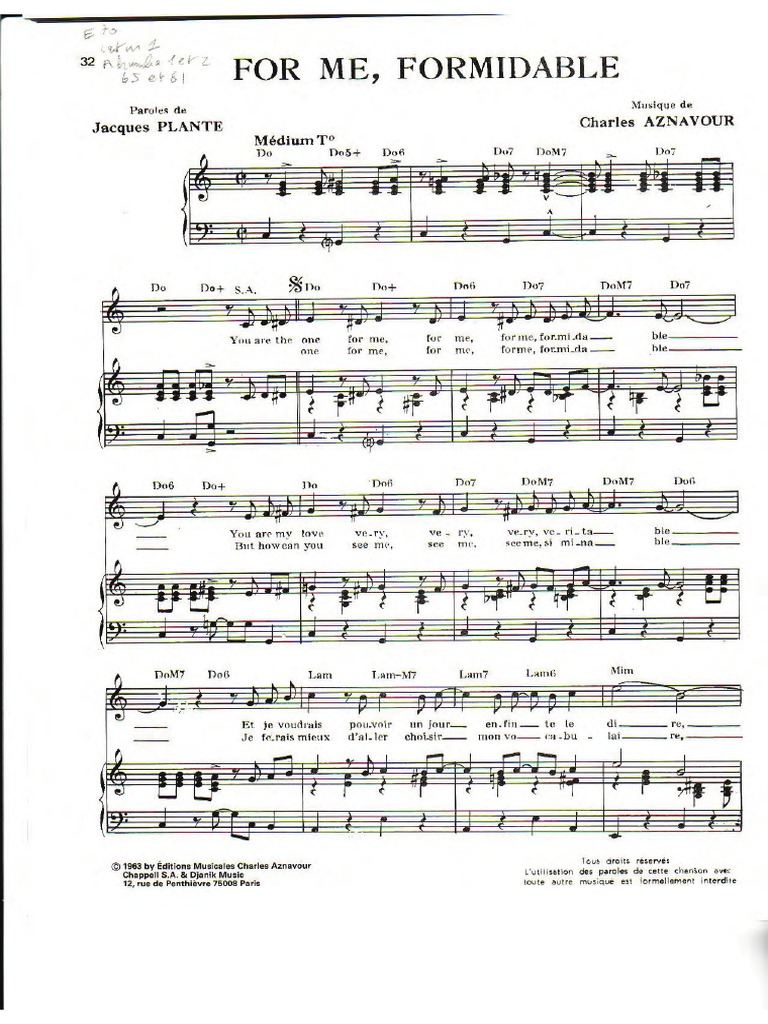 Charles Aznavour For Me Formidable PDF | PDF