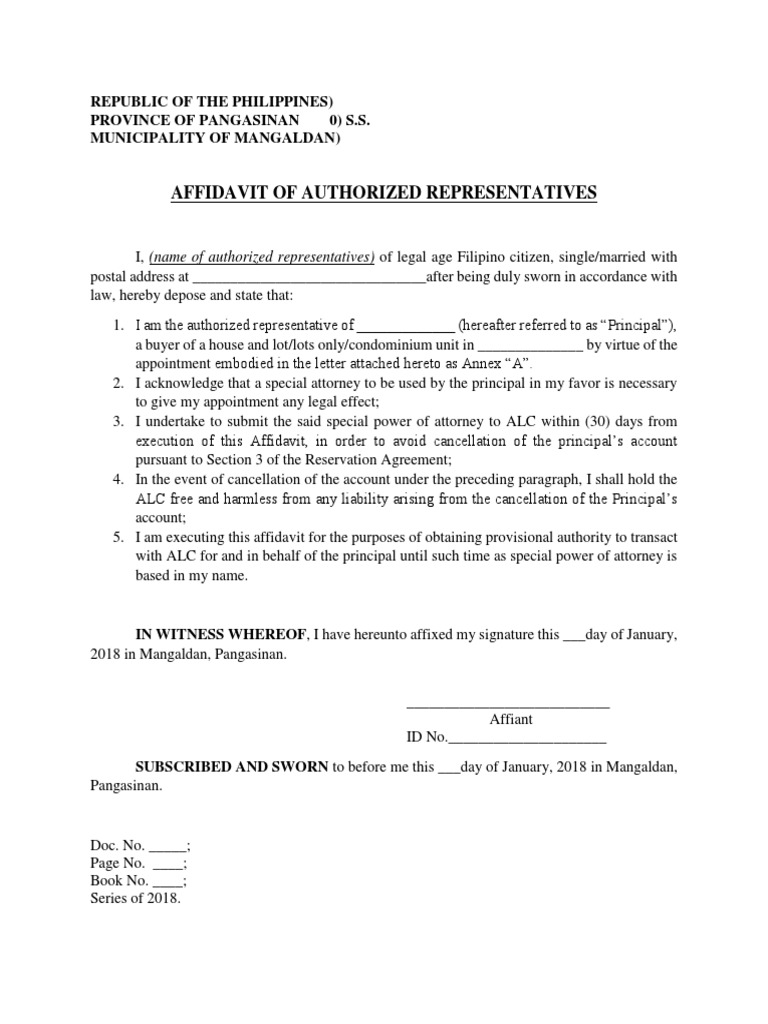 Affidavit of Representative | PDF