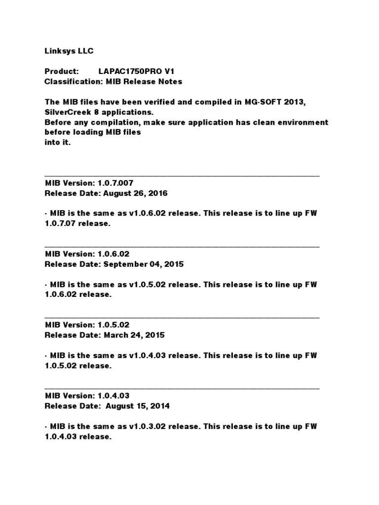 Lapac1750pro Release Note Mib 1.0.7.007 | PDF | Computers