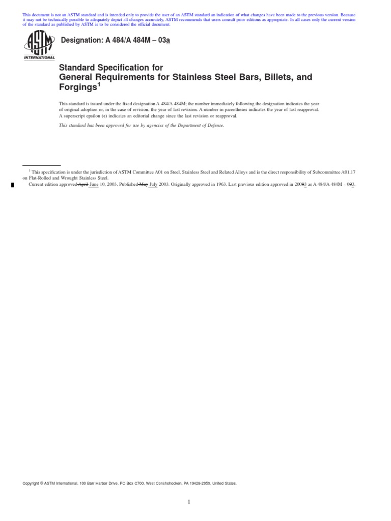 A 484 - A 484m - 03 | PDF | Rolling (Metalworking) | Annealing (Metallurgy)