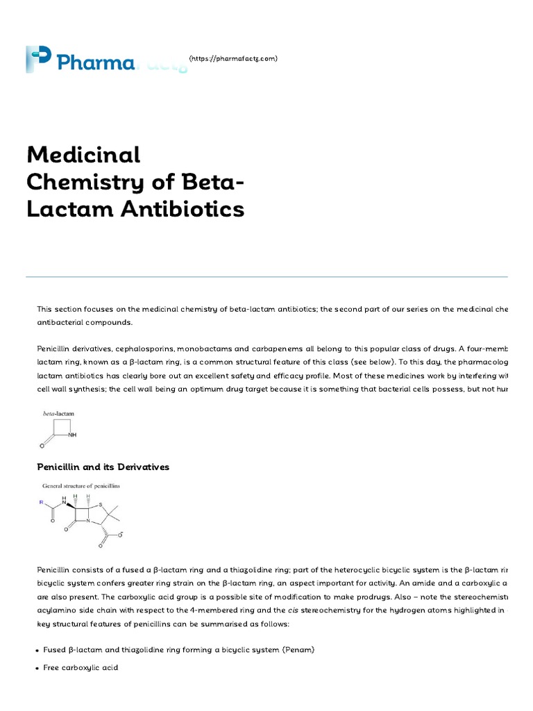 Medicinal Chemistry of Beta-Lactam Antibiotics | PDF | Beta Lactamase ...