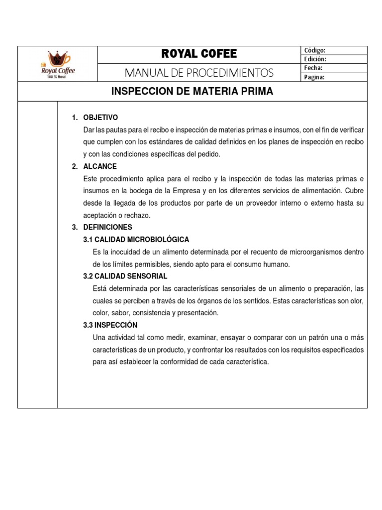 Inspeccion de Materia Prima