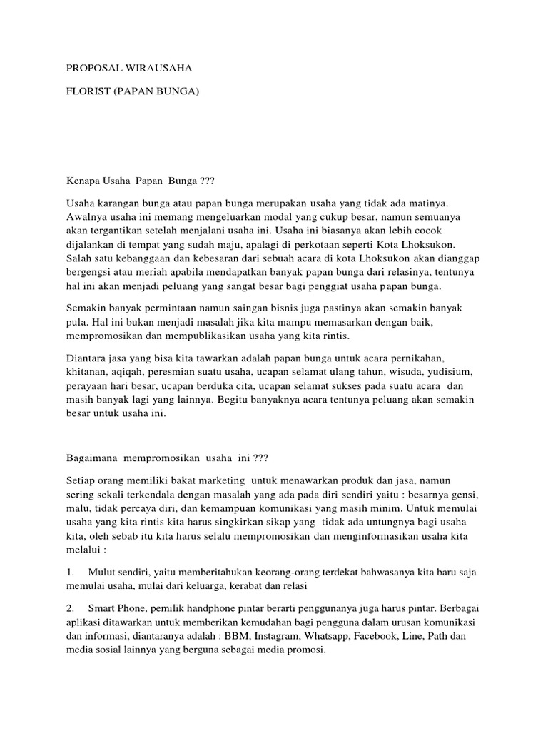 Proposal Wirausaha Papan Bunga | PDF