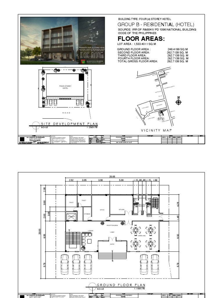 Proposed Site Plan for a Four-Storey Hotel Showing Key Building ...