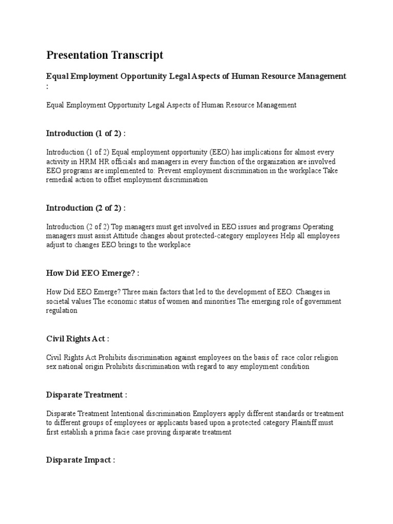 Presentation Transcript: Equal Employment Opportunity Legal Aspects of ...