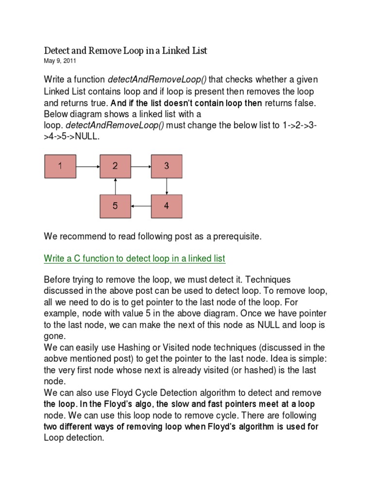 Detect and Remove Loop in A Linked List | PDF | Algorithms And Data ... Detect and Remove Loop in A Linked List | PDF | Algorithms And Data ...