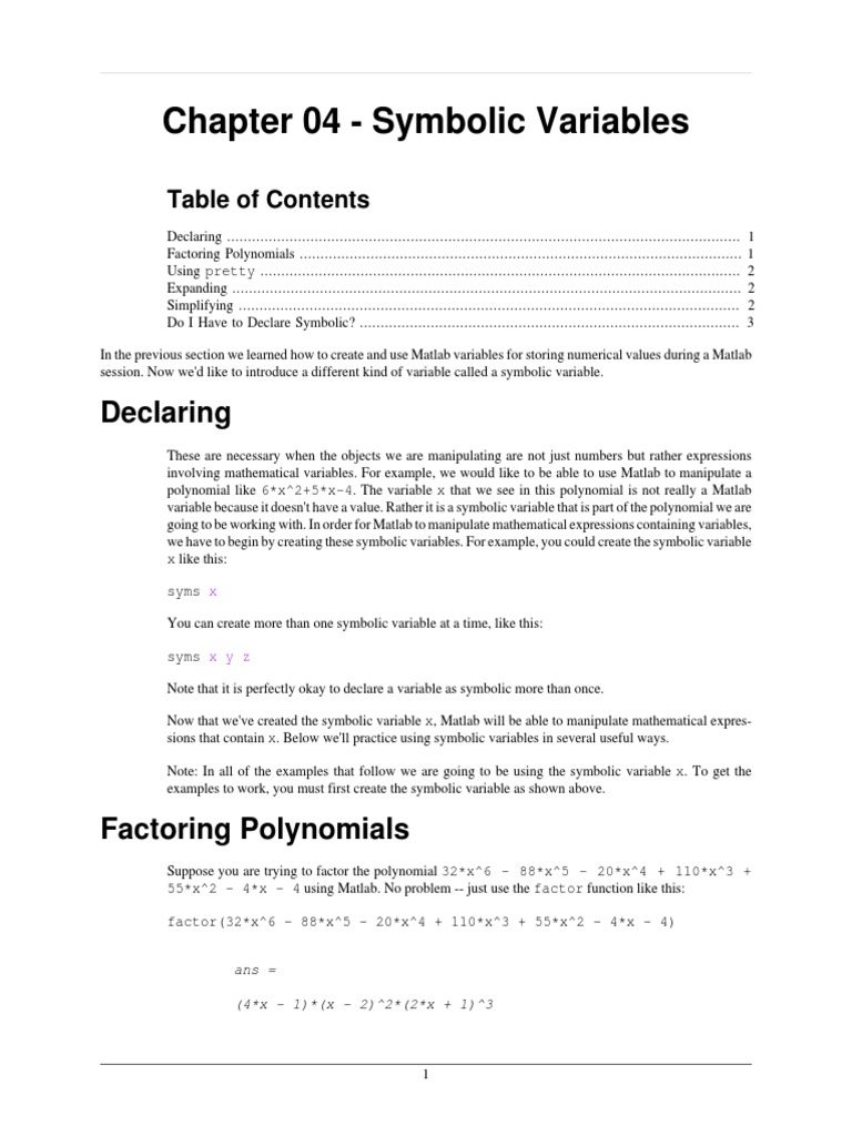 Chapter 04 - Symbolic Variables: Declaring | PDF | Variable ...