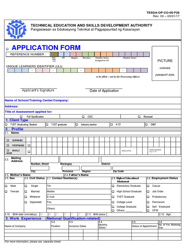 TESDA Application and Assessment Guide | PDF | Educational Assessment ...