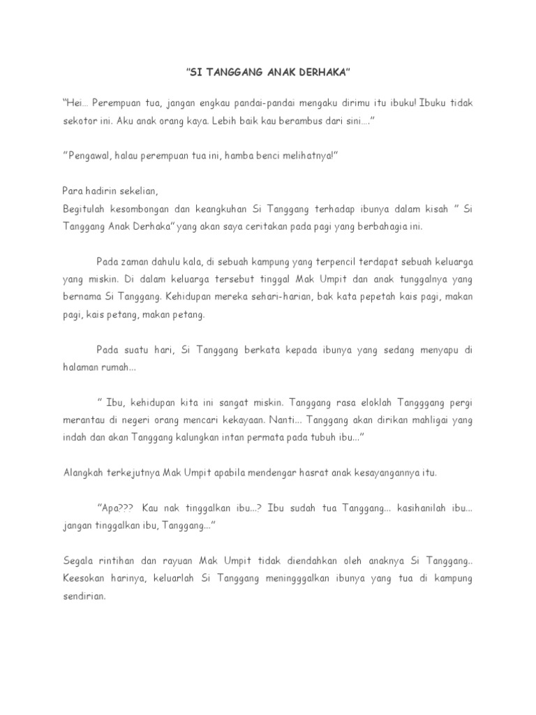 Si Tanggang Anak Derhaka | PDF