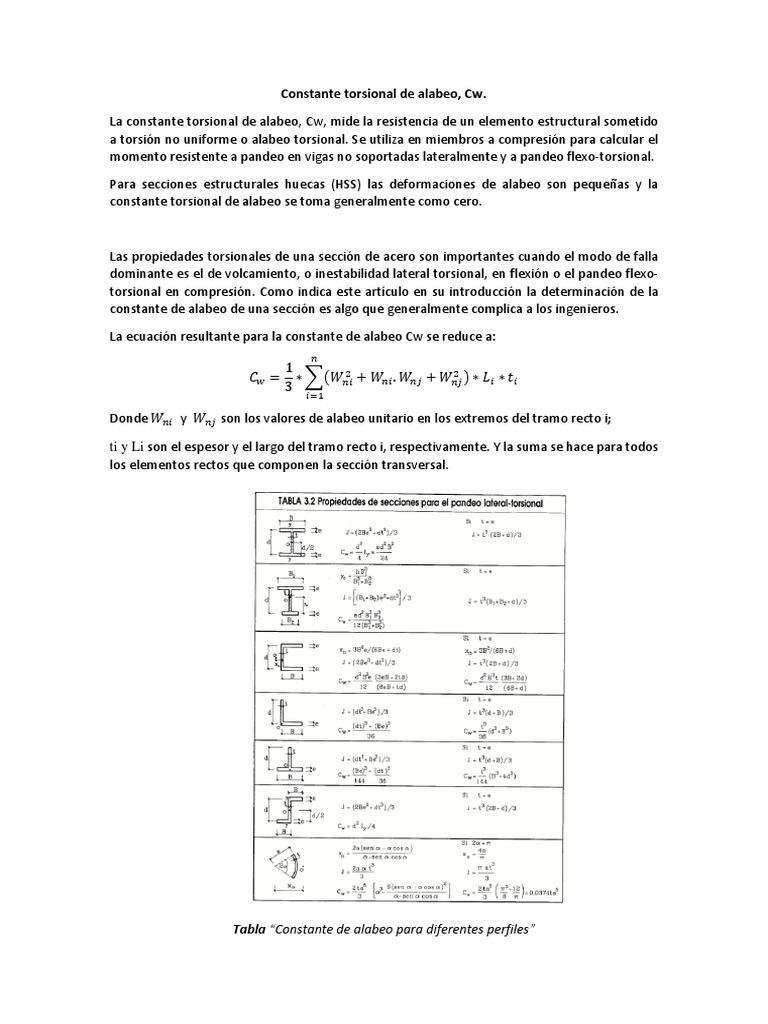 Constante de Alabeo Cw en Estructuras | PDF
