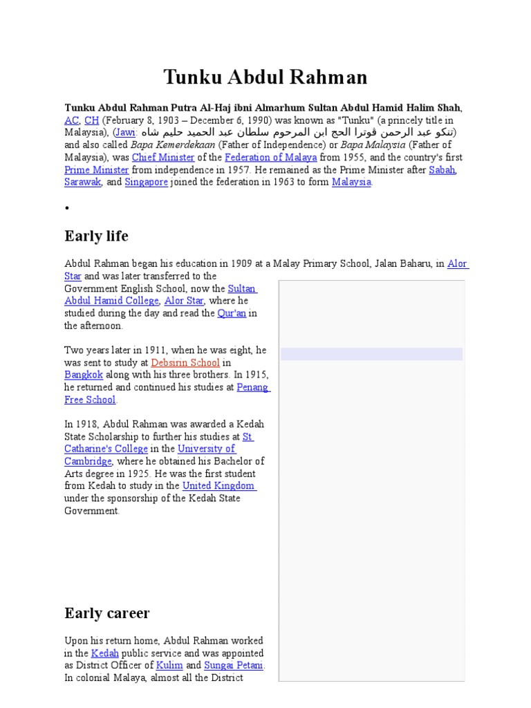 Tunku Abdul Rahman | PDF | Malaysia | Singapore
