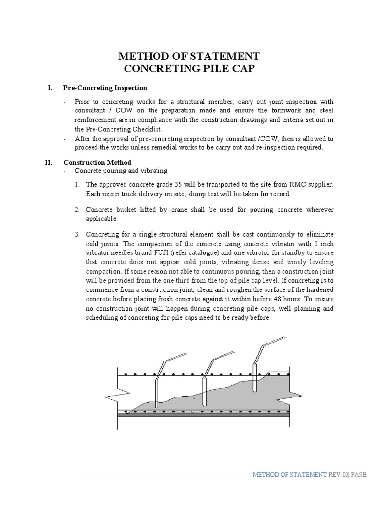 Pile Cap Concreting Method Statement | PDF | Deep Foundation | Concrete