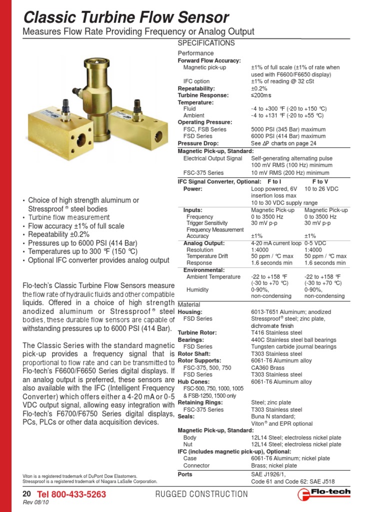 Flo Tech Classic Turbine Datasheet | PDF | Flow Measurement | Turbine