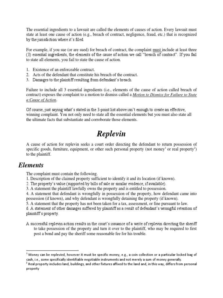 Replevin Lawsuit | PDF | Cause Of Action | Lawsuit