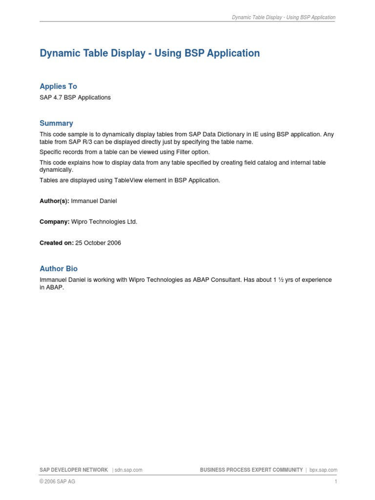 Dynamic Table Display Using Bsp Application Pdf Computer Programming Software