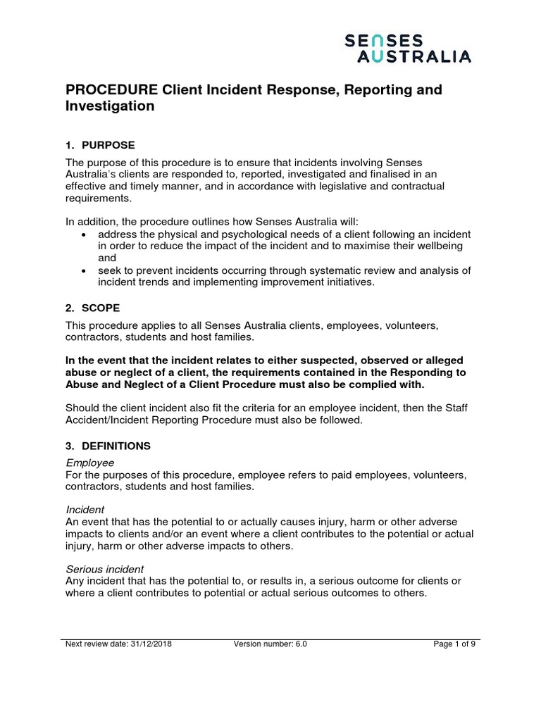 PROCEDURE Client Incident Response, Reporting and Investigation | PDF ...