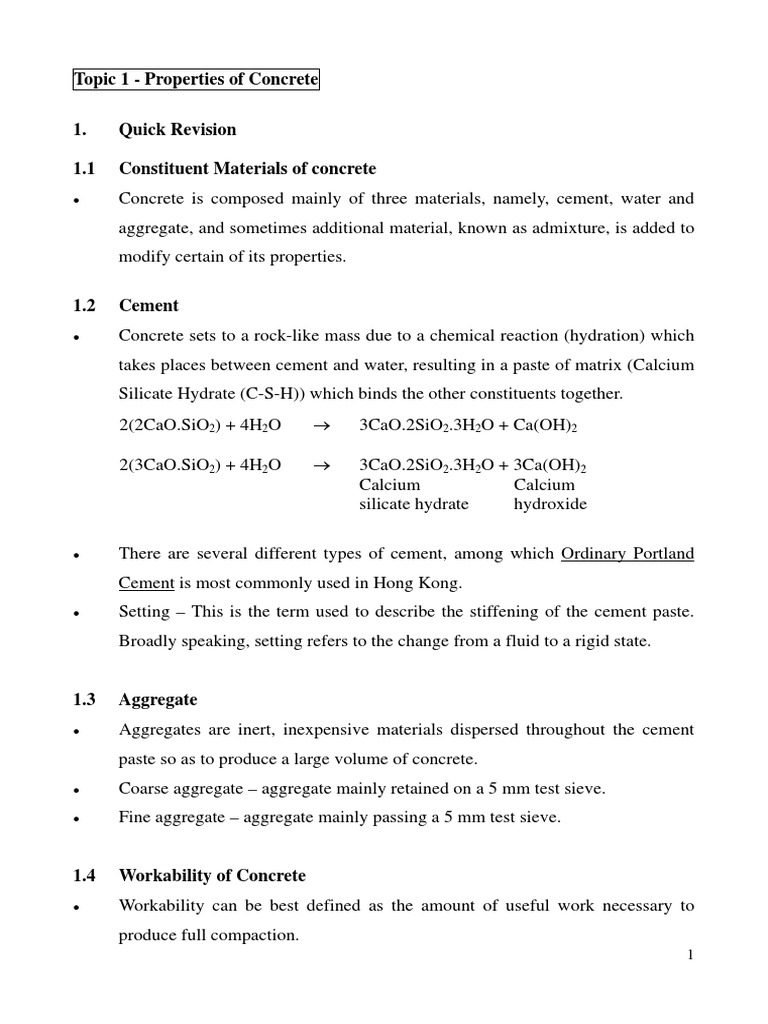 Topic 1 - Properties of Concrete | PDF | Creep (Deformation) | Concrete