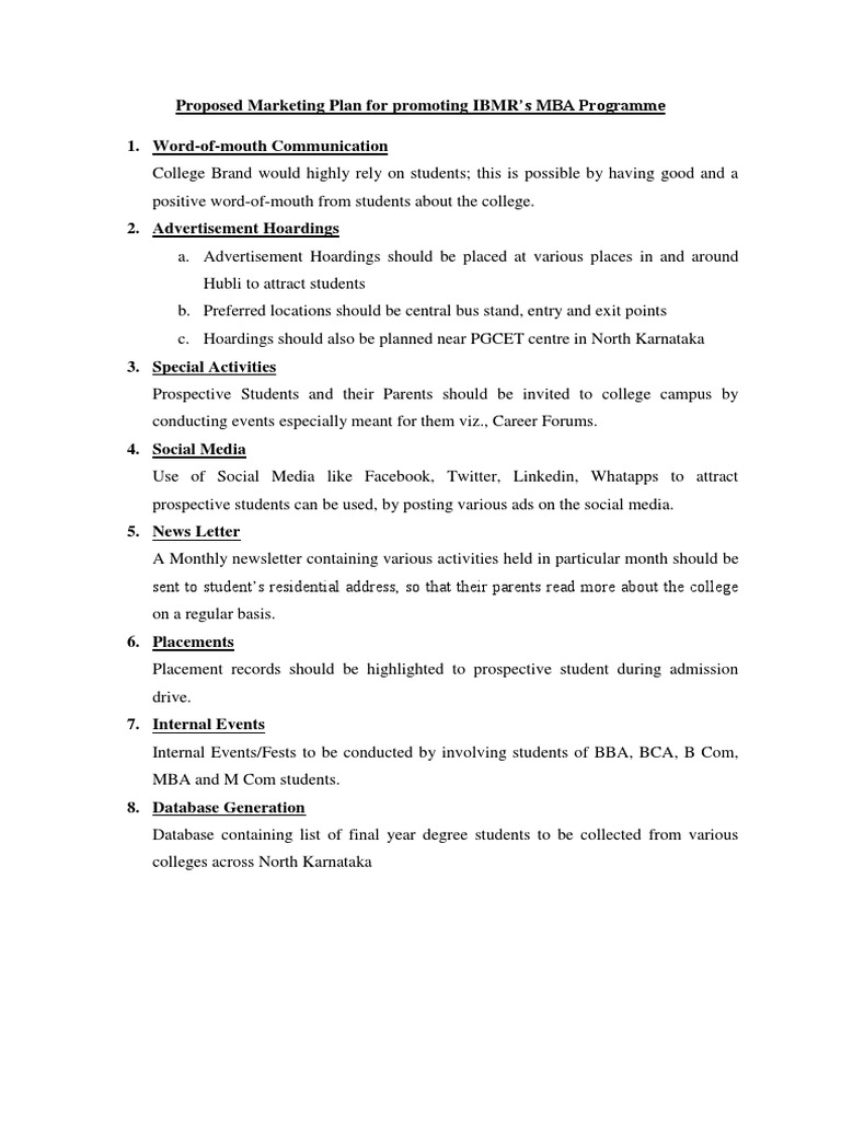 MBA College Marketing Plan | PDF
