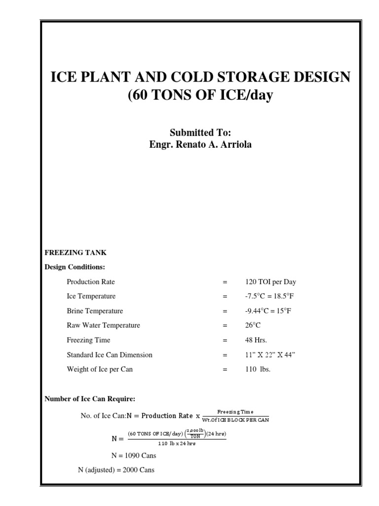 Ice Plant and Cold Storage Design (60 TONS OF ICE/day: Submitted To ...