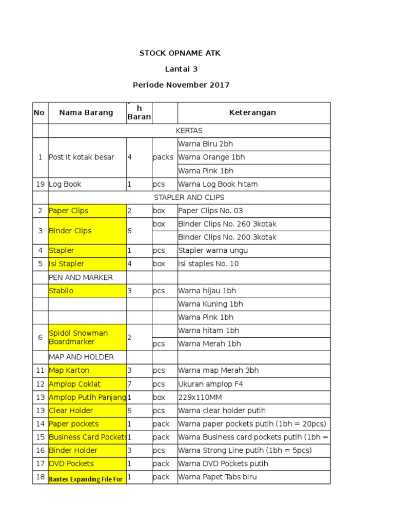 Stock Opname ATK | PDF | Stationery | Office Equipment