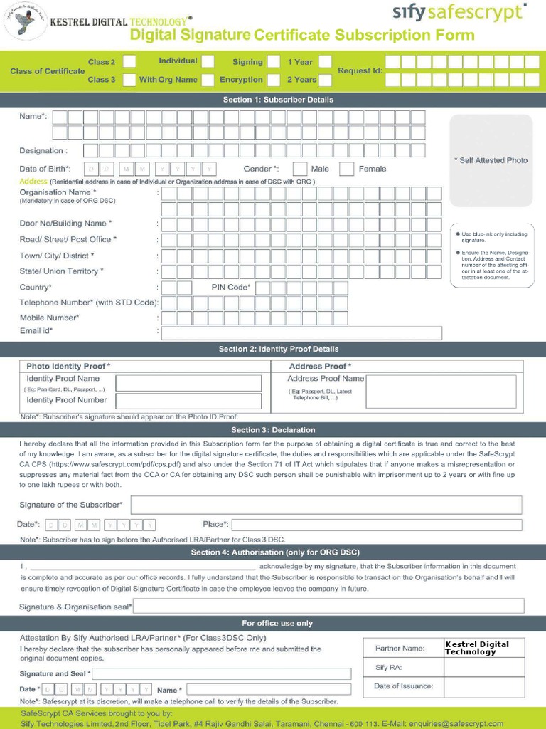 New Sify DSC Application Form | PDF