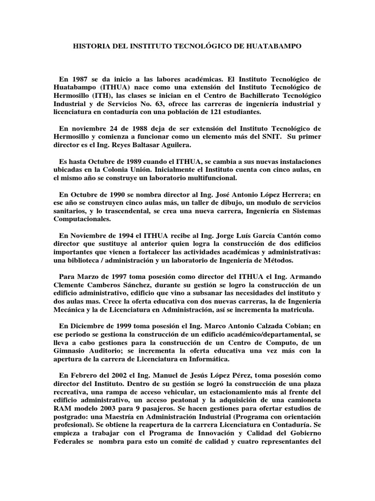 Historia del ITHUA: Crecimiento y Acreditación | PDF | Ingeniería Industrial | Ingeniería