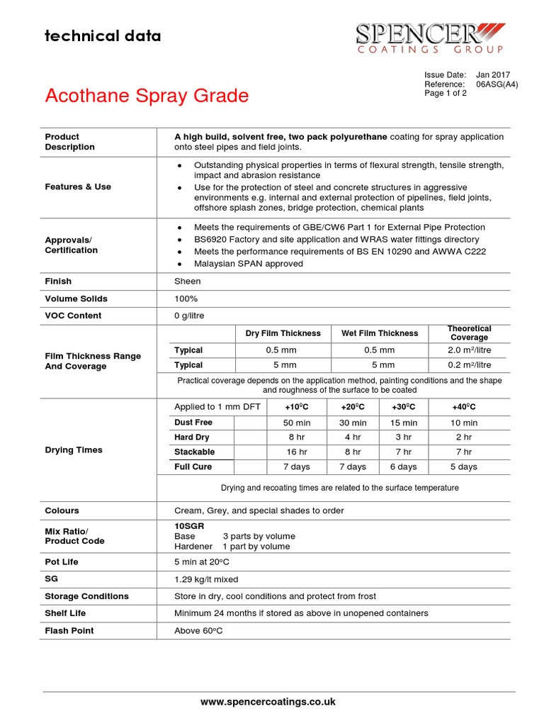 Acothane Spray Grade 0117 | PDF | Concrete | Safety