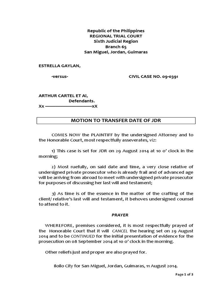 Motion For Continuance | PDF | Prosecutor | Continuance