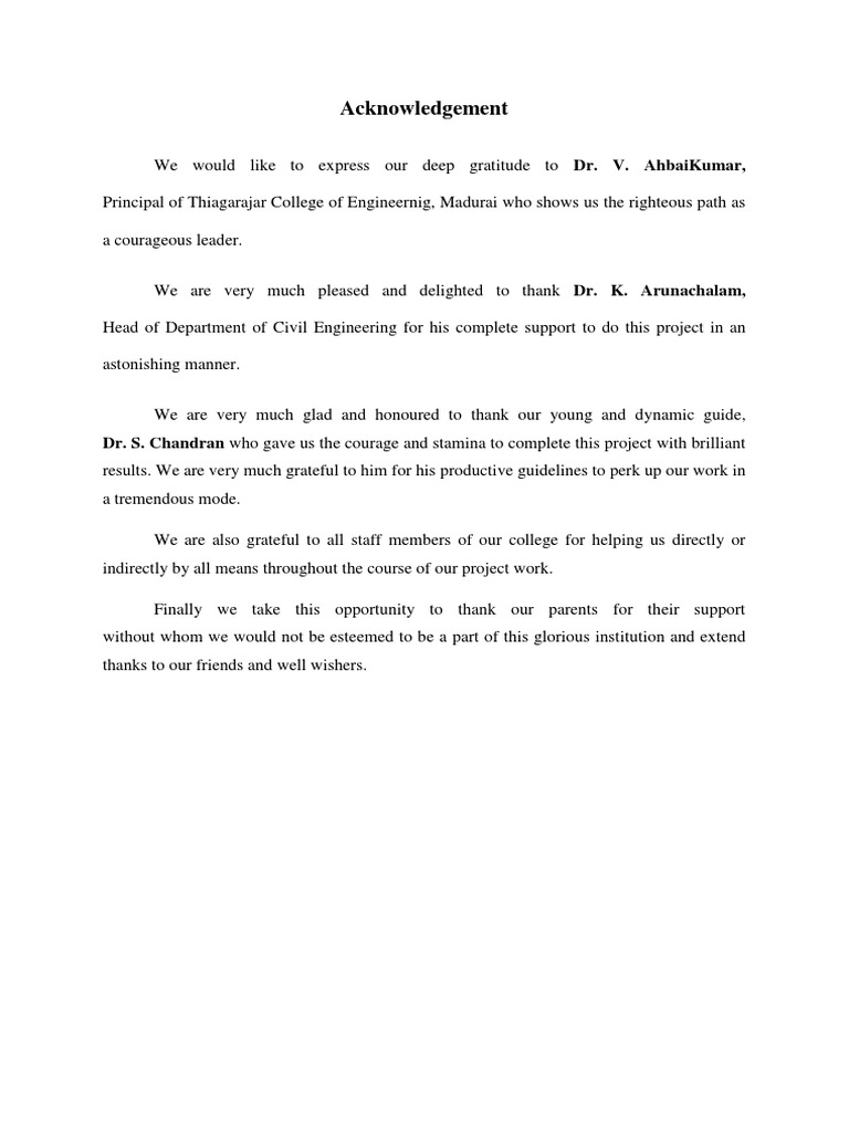 Acknowledgement: Dr. S. Chandran Who Gave Us The Courage and Stamina To ...