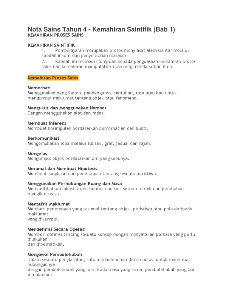 Nota Sains Tahun 4 Bab 1 3 Pdf