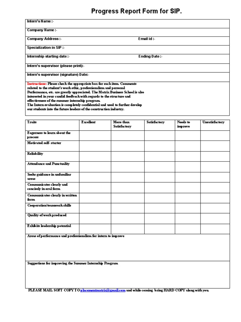 Progress Report Form For SIP.: Instructions | PDF