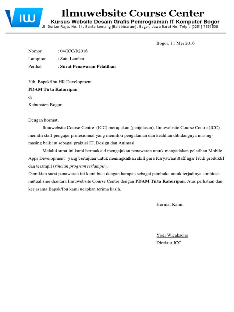 Contoh Surat Penawaran Program Kursus | PDF