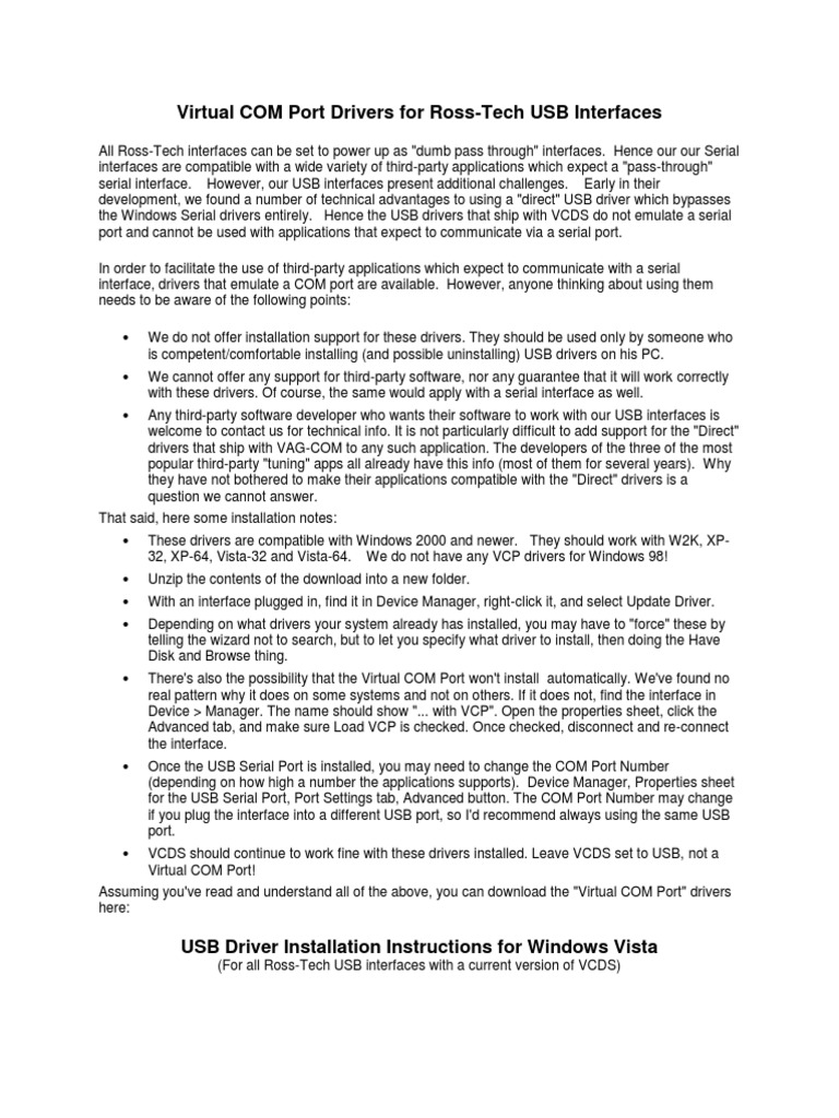 Virtual COM Port Drivers For Ross | PDF | Device Driver | Microsoft Windows