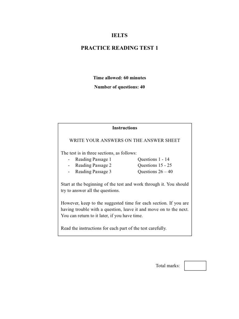 Ielts Reading Test 1 | PDF