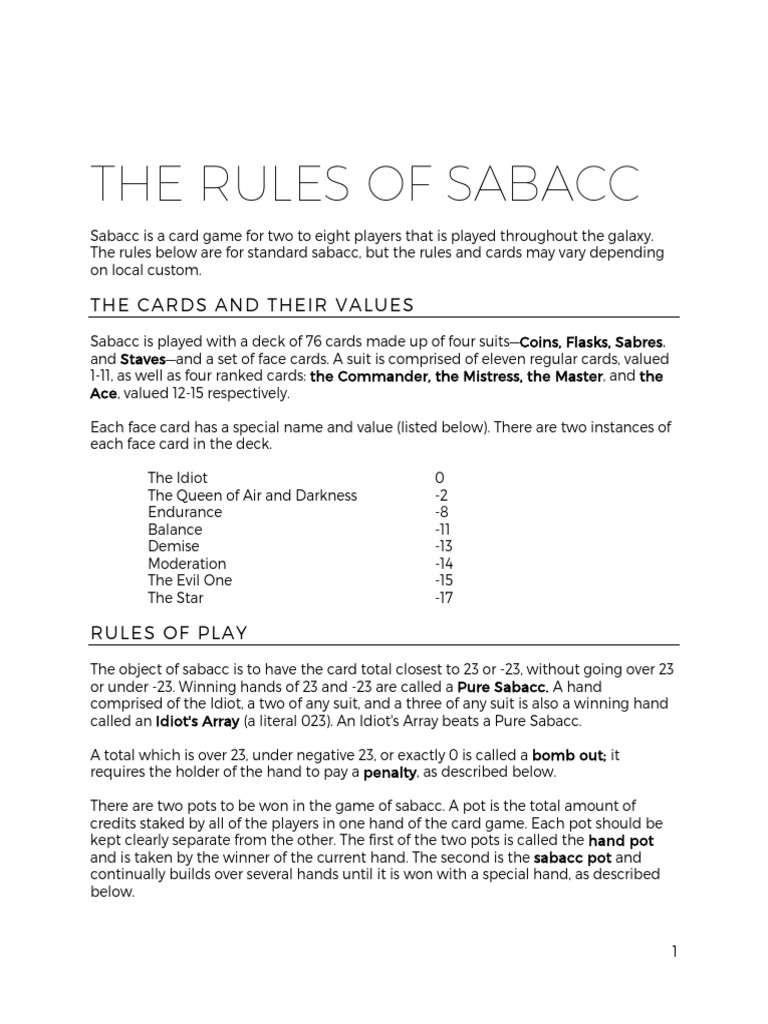 Sabacc Rules | PDF | Betting In Poker | Card Games