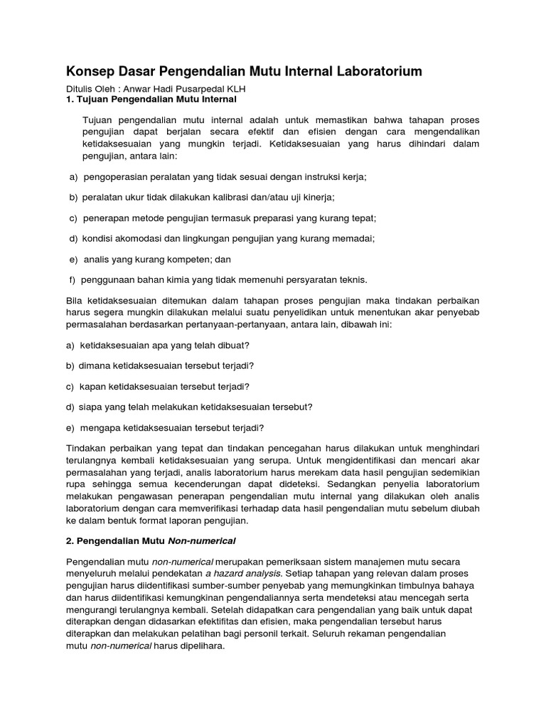 Pengendalian Mutu Internal Laboratorium | PDF